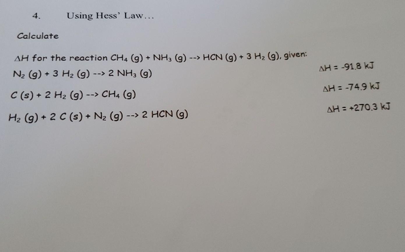 Solved 4. Using Hess' Law... Calculate AH for the reaction | Chegg.com