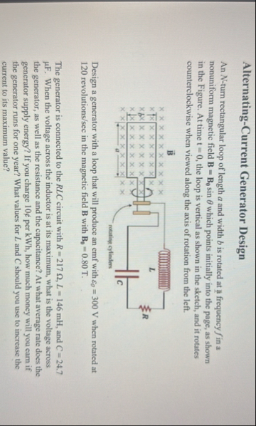 Solved Alternating-Current Generator DesignAn N-turn | Chegg.com
