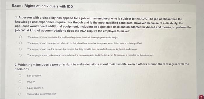 Solved 1. A person with a disability has applied for a job | Chegg.com