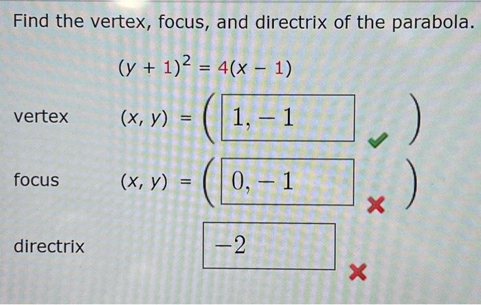 Solved Find the vertex, focus, and directrix of the | Chegg.com