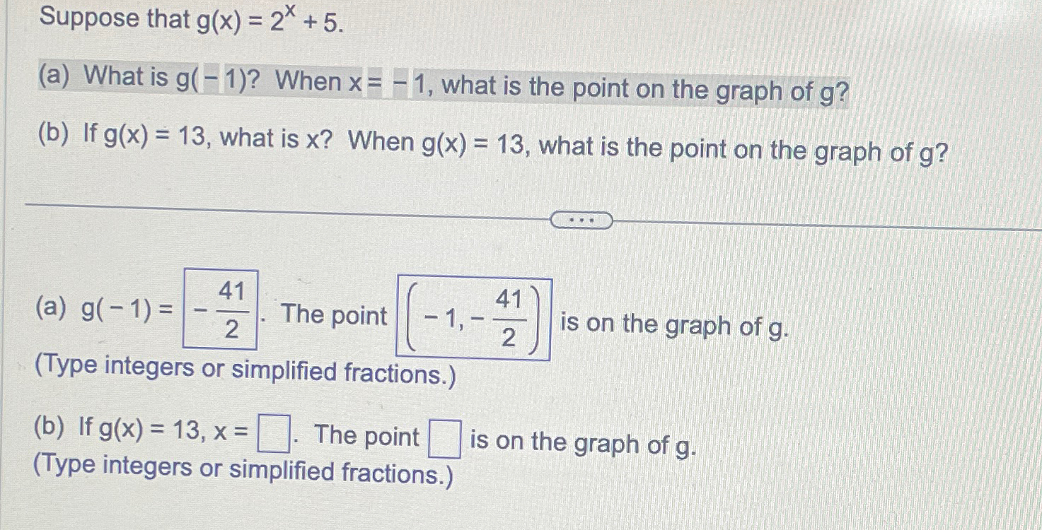 Solved Suppose that g(x)=2x+5.(a) ﻿What is g(-1) ? ﻿When | Chegg.com