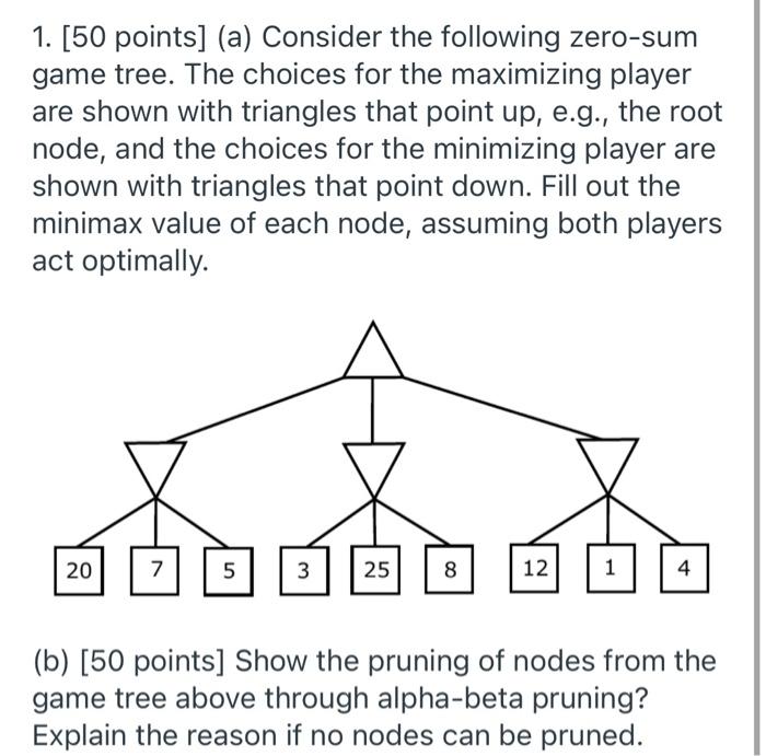 Solved 1. [50 points] (a) Consider the following zero-sum | Chegg.com