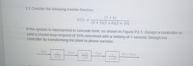 [Solved]: 2.1 Consider the following transfer function: G(S)