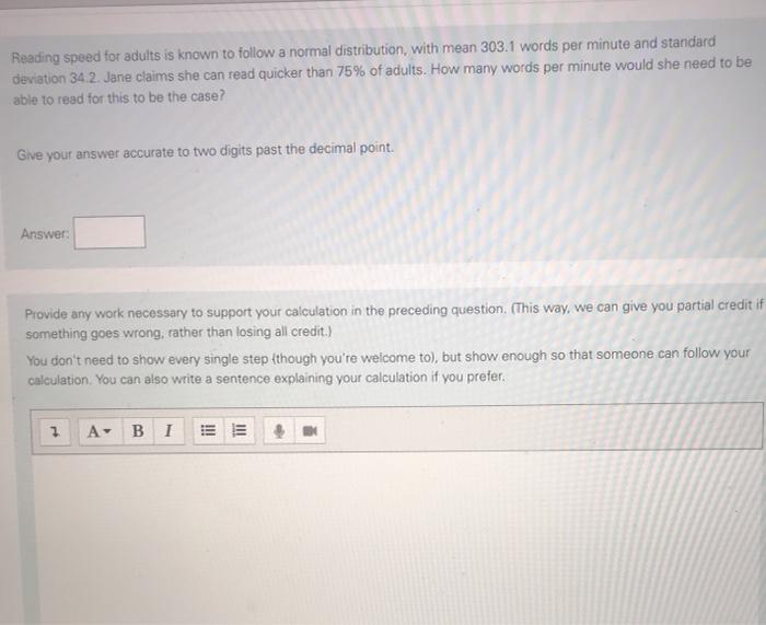 Solved Reading speed for adults is known to follow a normal | Chegg.com