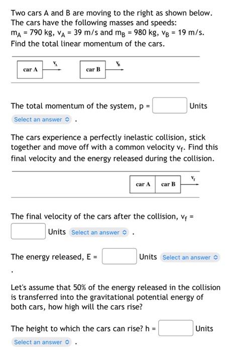Solved Two cars A and B are moving to the right as shown | Chegg.com