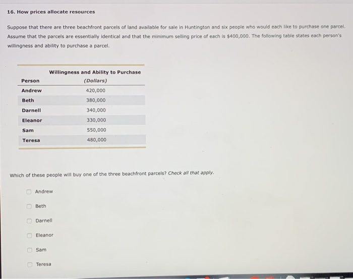 Solved 16. How prices allocate resources Suppose that there | Chegg.com