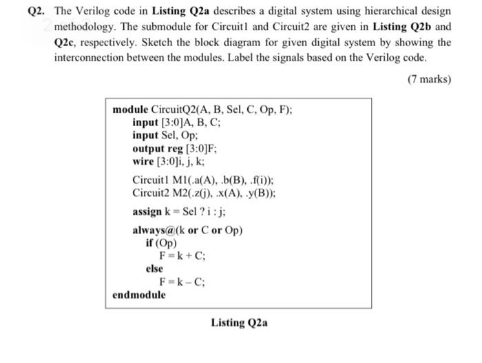 Solved Q2. The Verilog code in Listing Q2a describes a | Chegg.com