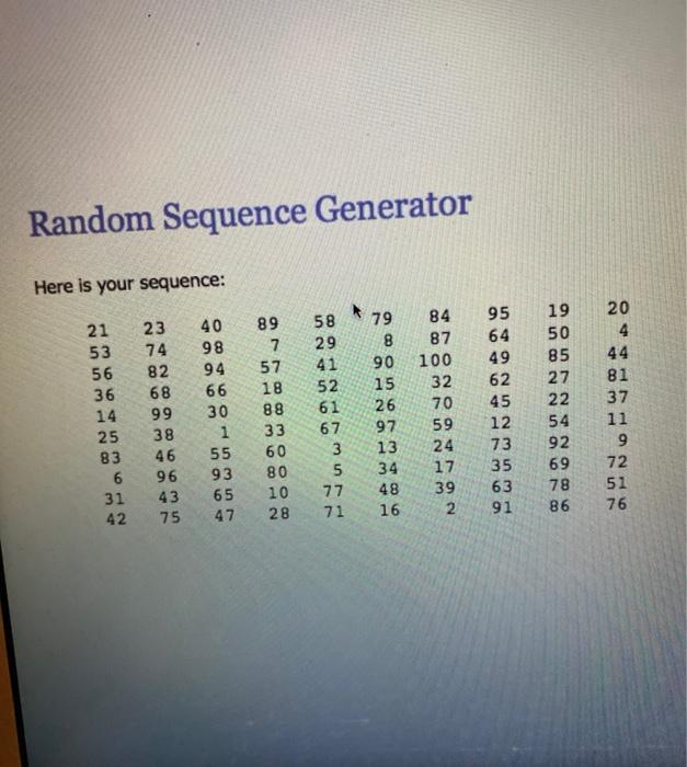Random Sequence Generator Here is your sequence: 5 79 | Chegg.com
