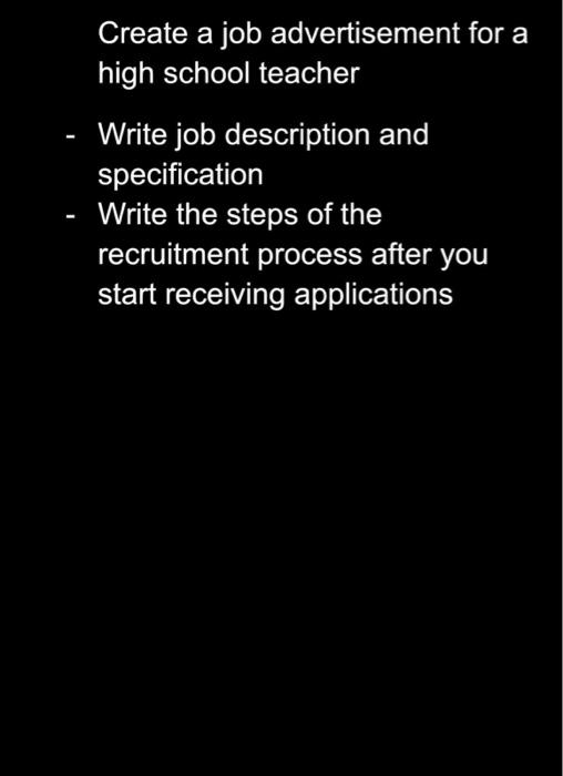 Create a job advertisement for a high school teacher | Chegg.com