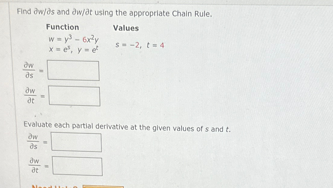 Solved Find delwdels and delwdelt using the appropriate | Chegg.com