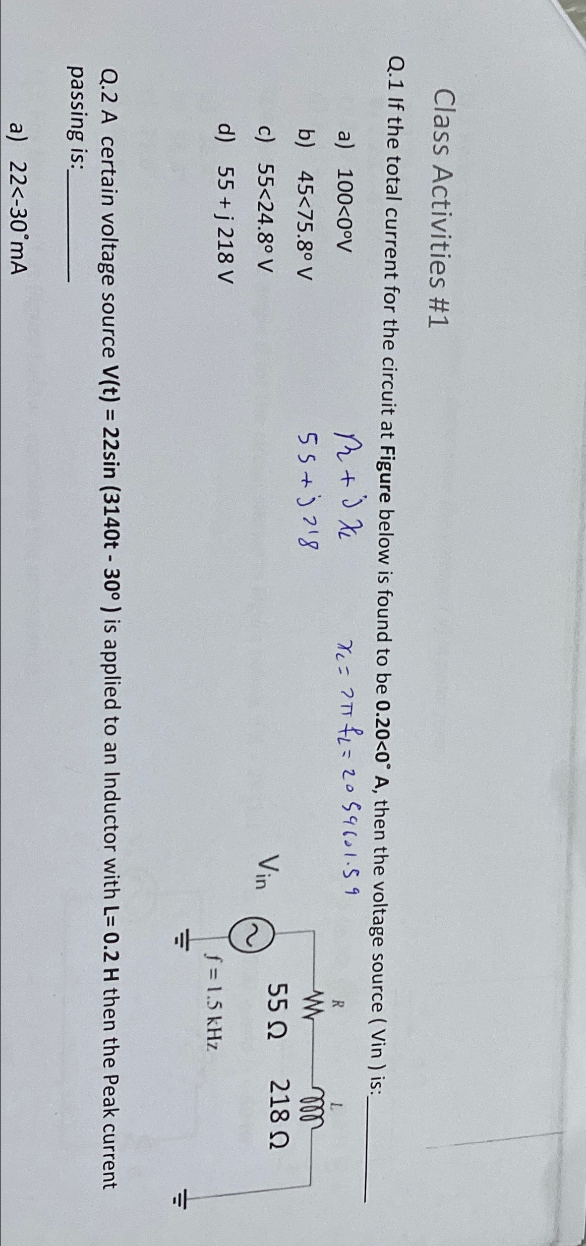 Solved Class Activities 1q 1 ﻿if The Total Current For The 3024