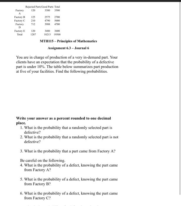 Solved MTH115 - Principles of Mathematics Assignment 6.3 - | Chegg.com
