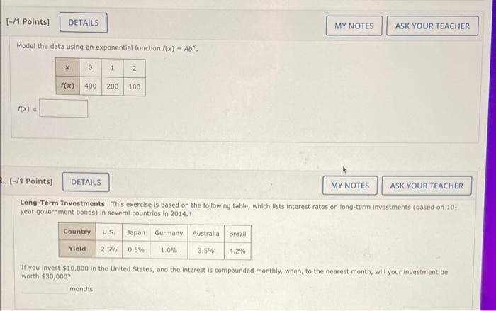 Solved Model the data using an exponential function | Chegg.com