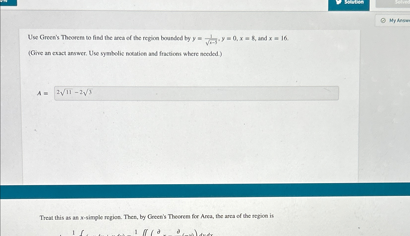 Solved Use Green's Theorem to find the area of the region | Chegg.com
