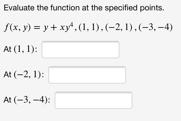 Solved Evaluate the function at the specified points. f(x, | Chegg.com