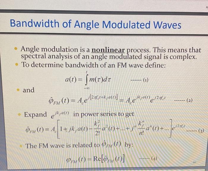 Solved Question 3 Based on the FM bandwidth derivation | Chegg.com