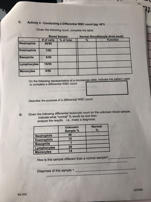Solved c. Activity 3 - Conducting a Differential WBC count | Chegg.com