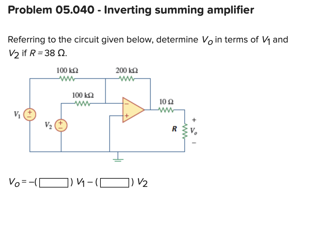 Solved Problem 05.040 - ﻿Inverting summing | Chegg.com