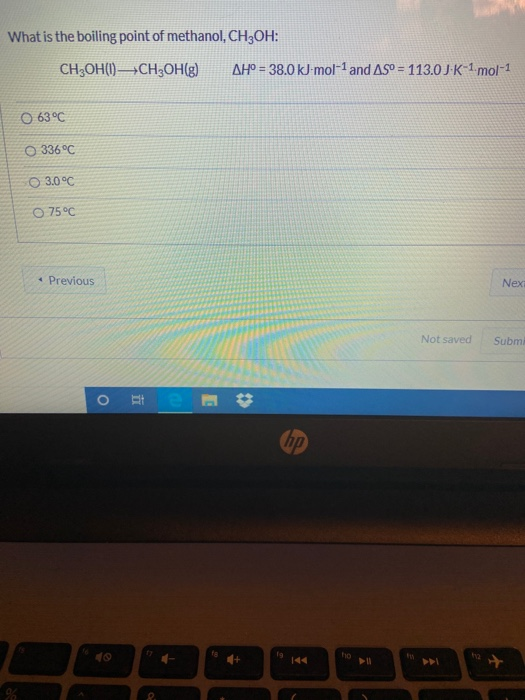 Solved What is the boiling point of methanol, CH3OH: CH2OH() | Chegg.com