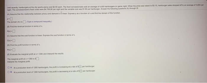 Solved Undi recently, hamburgers at the ały sports arena | Chegg.com