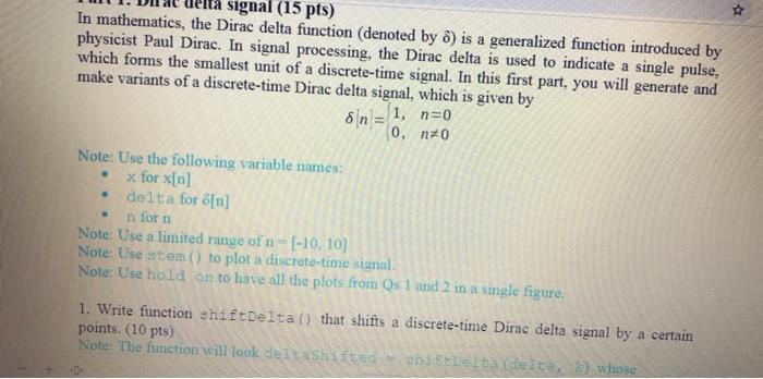 Solved signal (15 pts) In mathematics, the Dirac delta | Chegg.com