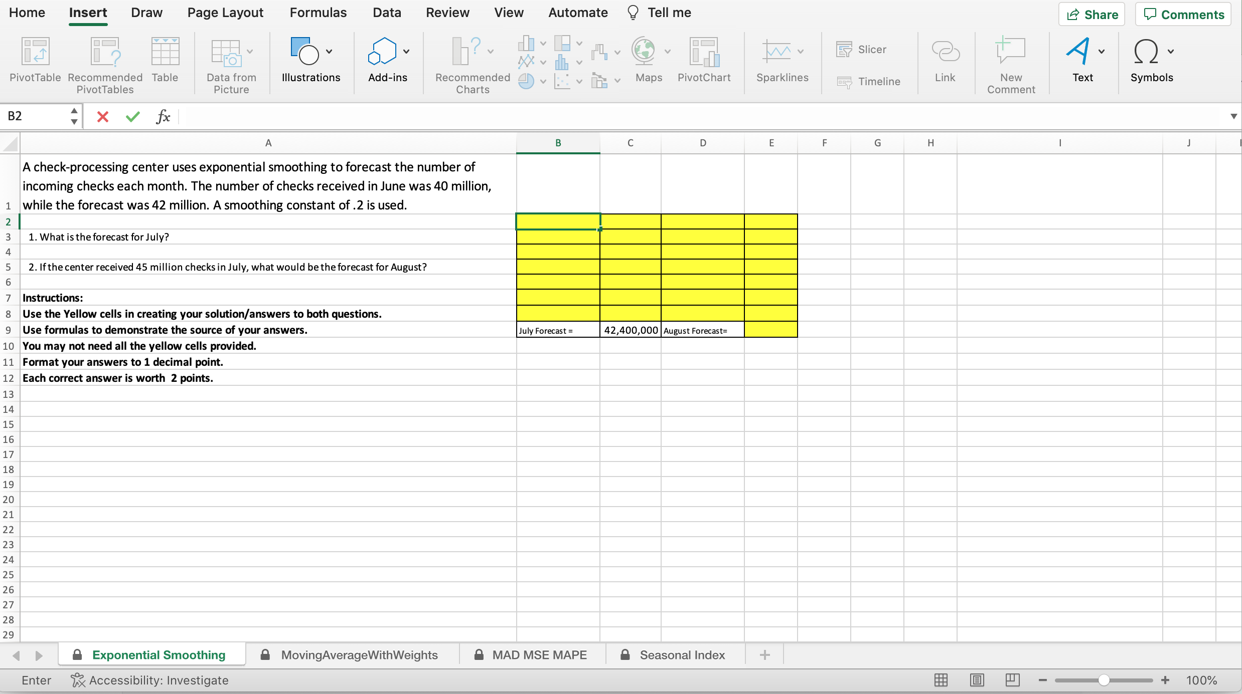 A check-processing center uses exponential smoothing | Chegg.com