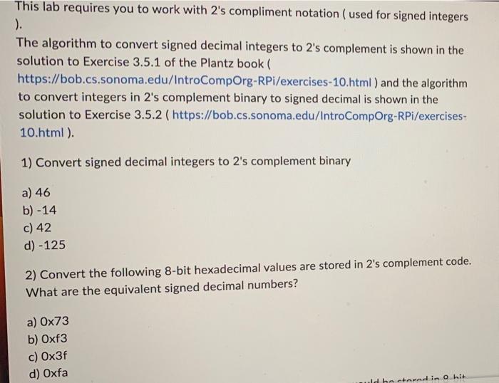 Solved This lab requires you to work with 2's compliment | Chegg.com