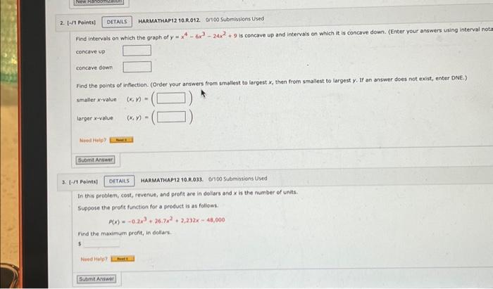 Solved New Randomization 2. [-/1 Points] DETAILS HARMATHAP12 | Chegg.com