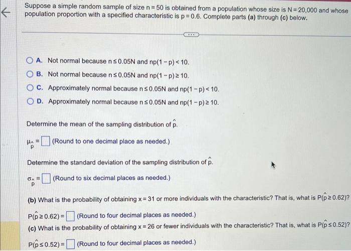 Solved Suppose a simple random sample of size n=50 is | Chegg.com