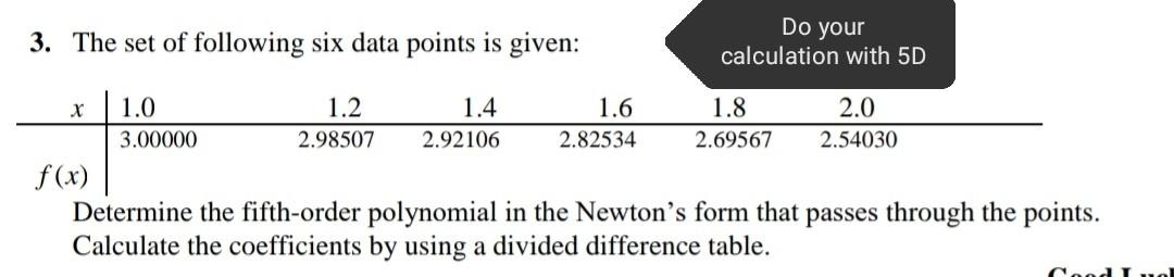 Solved 3. The set of following six data points is given: Do | Chegg.com