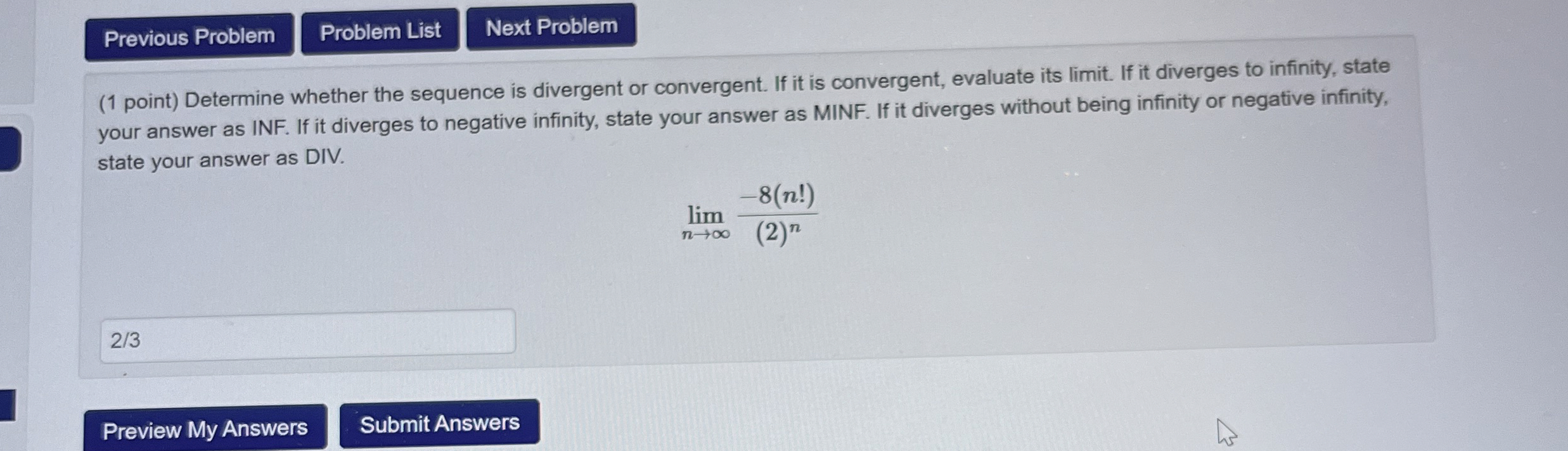 Solved by an EXPERT (1 ﻿point) ﻿Determine whether the sequence is | Chegg.com