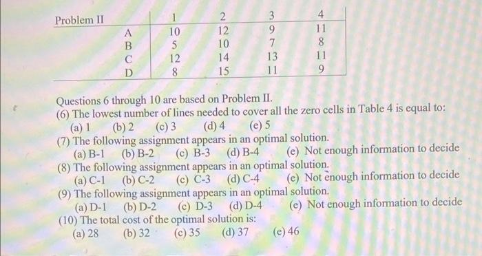 Solved Questions 6 through 10 are based on Problem II. (6) | Chegg.com