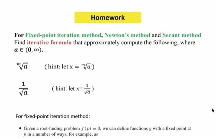 Solved Homework For Fixed-point iteration method, Newton's | Chegg.com