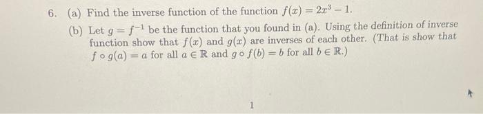 Solved 6. (a) Find the inverse function of the function | Chegg.com