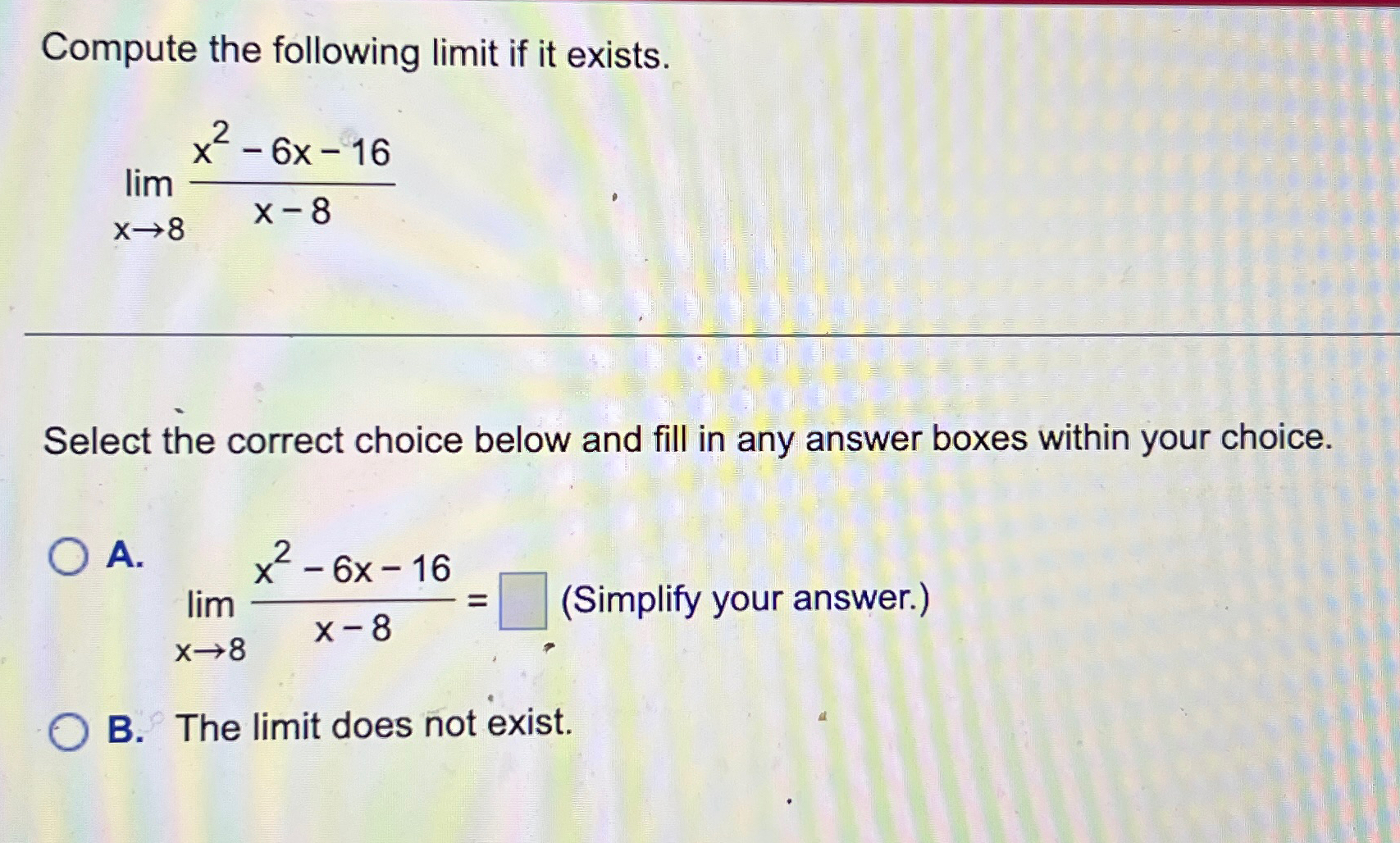 Solved Compute the following limit if it | Chegg.com