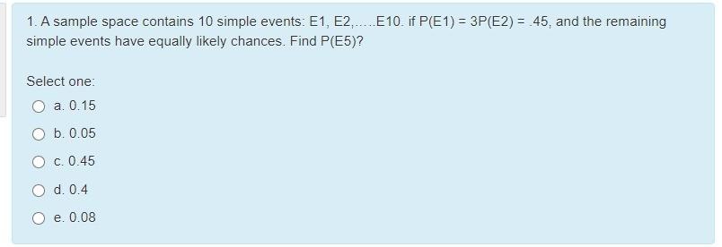 1. A sample space contains 10 simple events: E1, E2, | Chegg.com