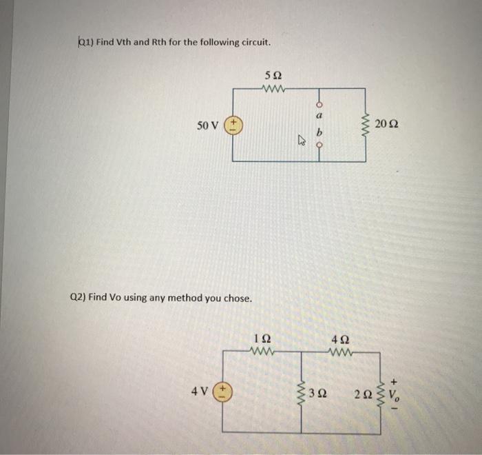 Solved 221) Find Vth and Rth for the following circuit. 5Ω - | Chegg.com