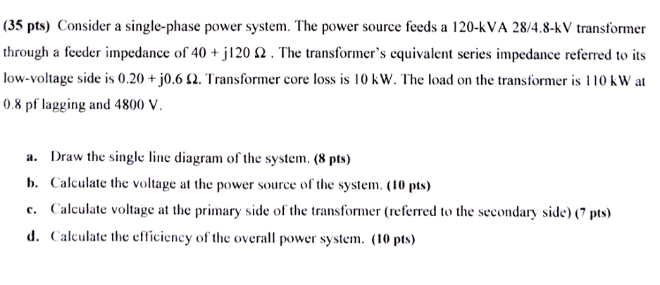 Solved ( 35 pts ) ﻿Consider a single-phase power system. The | Chegg.com