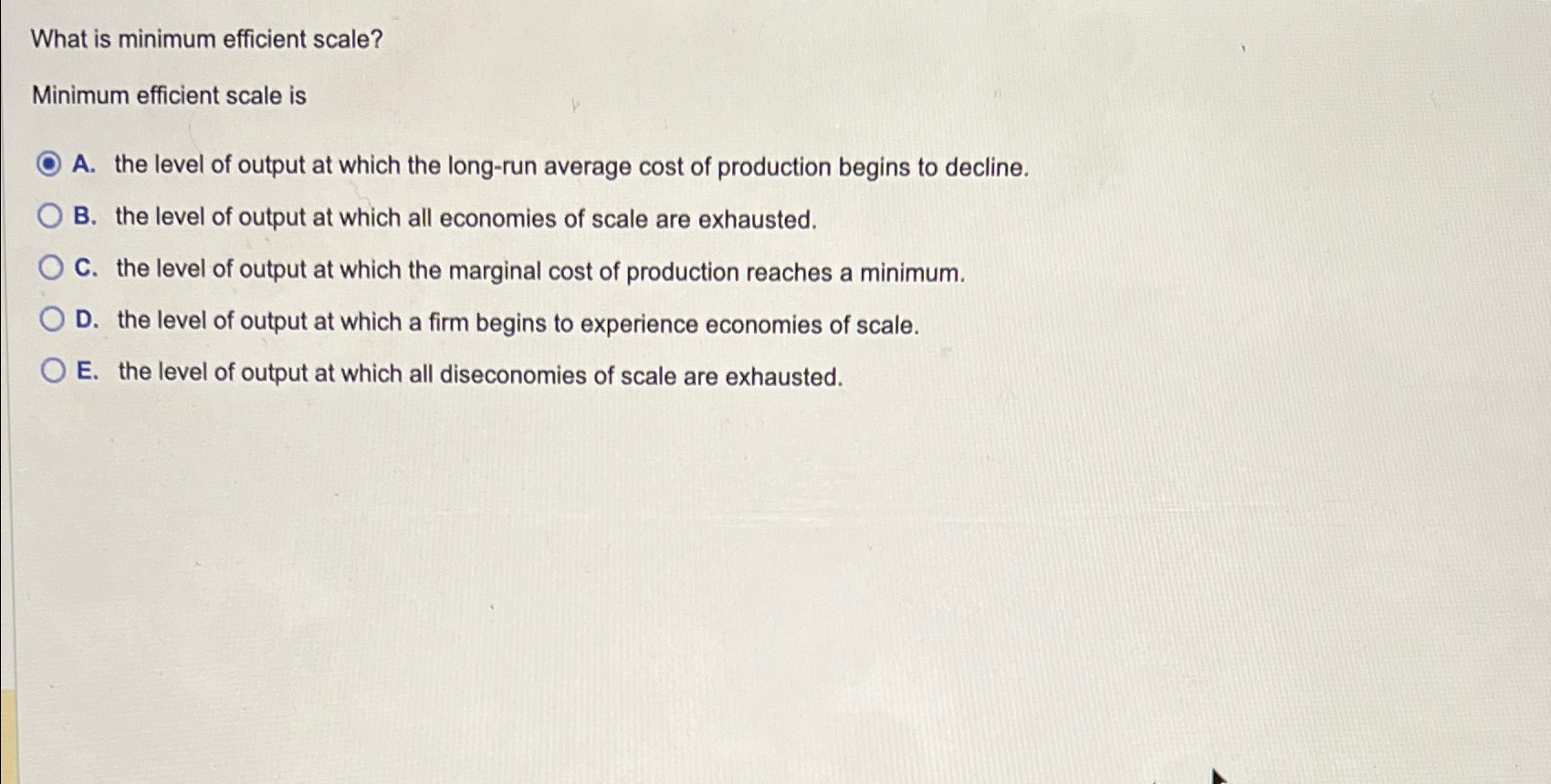 Solved What is minimum efficient scale?Minimum efficient | Chegg.com