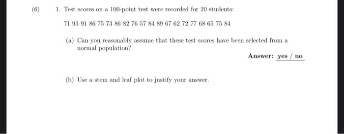 Solved 1. Test scores on a 100-point test were recorded for | Chegg.com