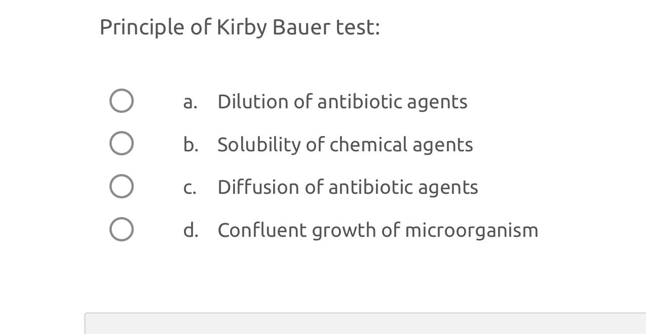Solved Principle of Kirby Bauer test:a. ﻿Dilution of | Chegg.com