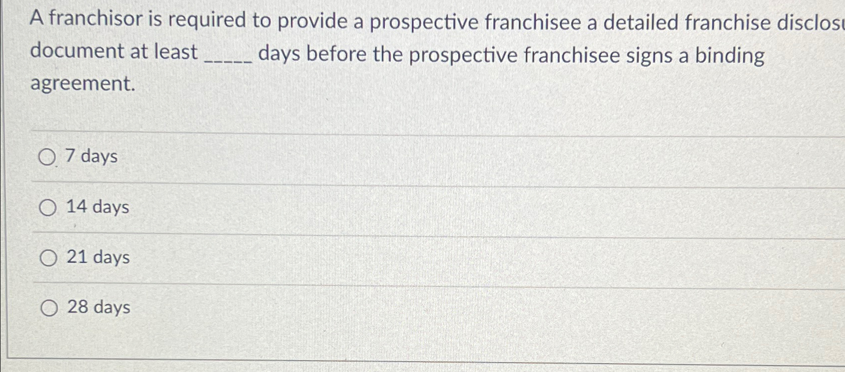 Solved A franchisor is required to provide a prospective | Chegg.com