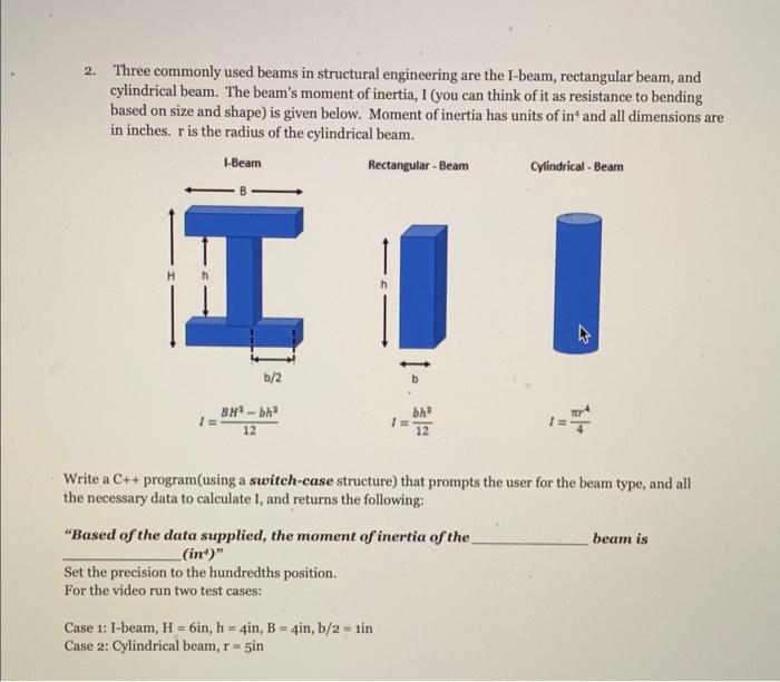 Solved 2. Three commonly used beams in structural | Chegg.com