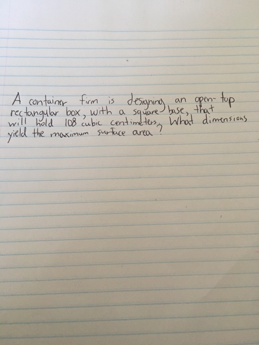 Solved A container firm is designing an open top rectangular | Chegg.com