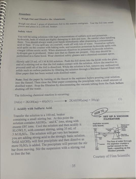 Solved Experiment Synthesis of Alum, KAl(SO.W.128,0 | Chegg.com