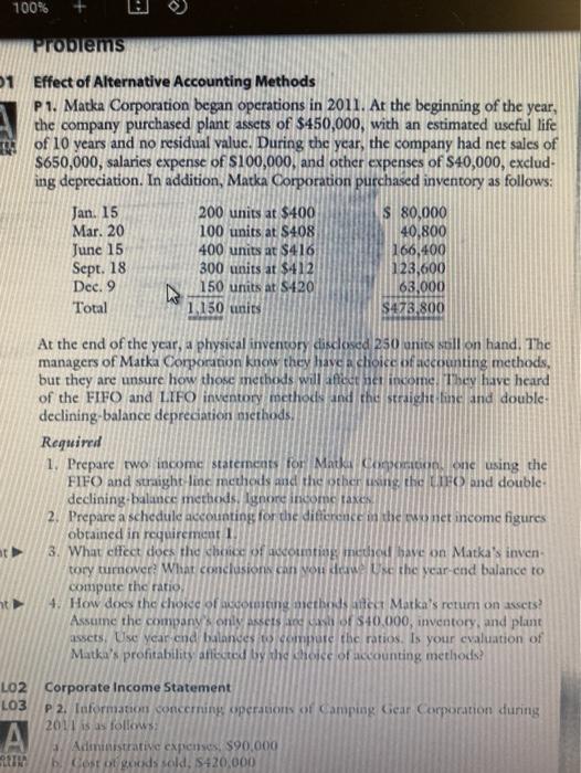 Solved 100% + Problems 01 Effect of Alternative Accounting | Chegg.com