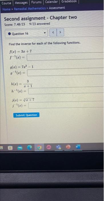 Solved Find the inverse for each of the following functions. | Chegg.com