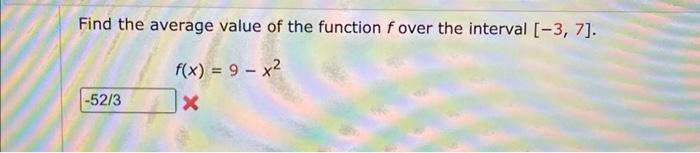 Solved Find the average value of the function f over the | Chegg.com