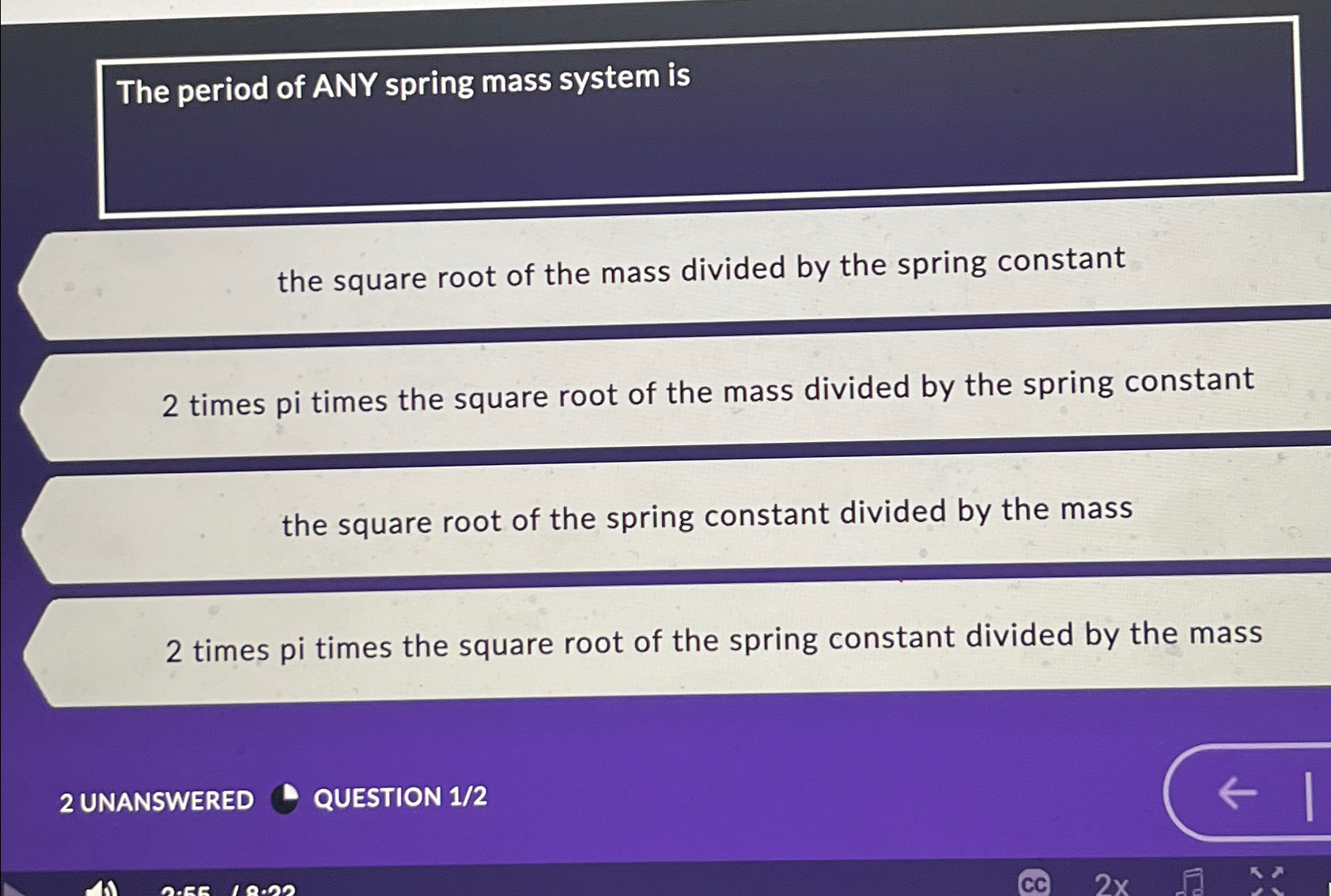 Solved The period of ANY spring mass system isthe square | Chegg.com