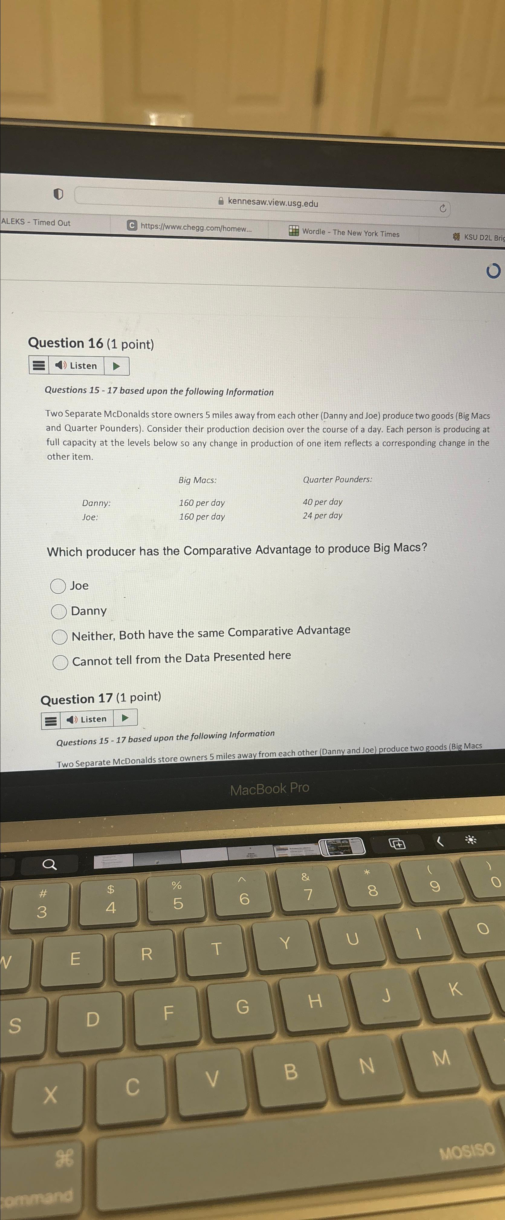 Solved Question 16 (1 ﻿point)Questions 15 - 17 ﻿based upon | Chegg.com